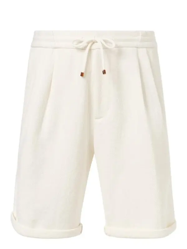 Brunello Cucinelli Chevron Cotton And Linen Bermuda Shorts - White