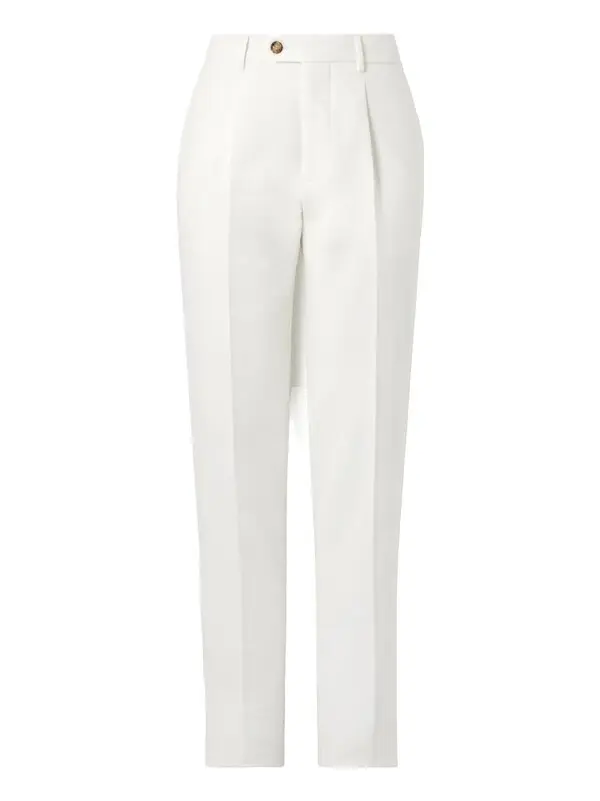 Brunello Cucinelli Slim-fit Pleated Cotton-twill Suit Trousers - White