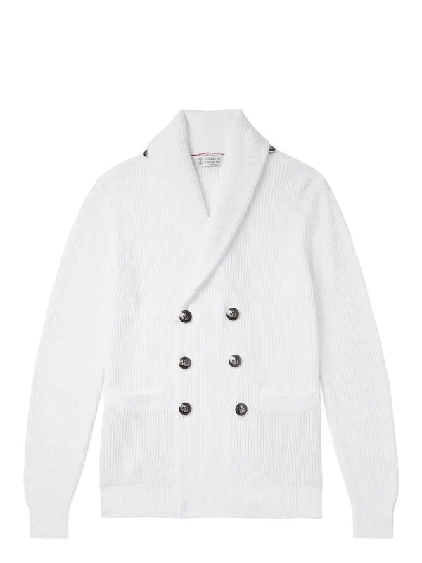 Brunello Cucinelli Shawl-collar Double-breasted Cotton Cardigan - White
