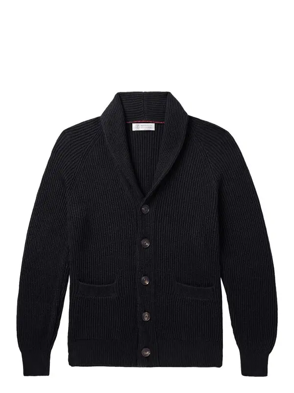 Brunello Cucinelli Shawl-collar Ribbed Cotton Cardigan - Black