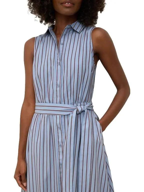 PACT Organic Cotton Lightweight Sleeveless Shirt Dress - Del Mar Stripe