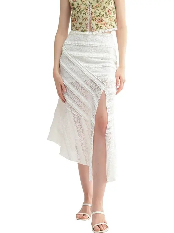 ALL IN FAVOR Lace Asymmetric Skirt - Ivory