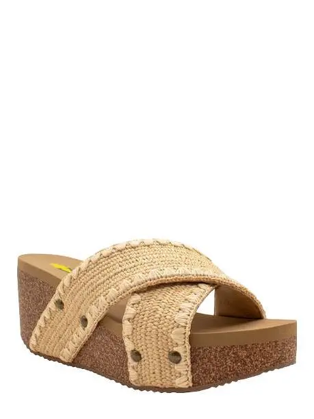 VOLATILE Antigua Platform Wedge Slide Sandal - Natural Raffia