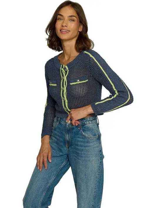 Central Park West Mesh Stitch Cardigan - Navy