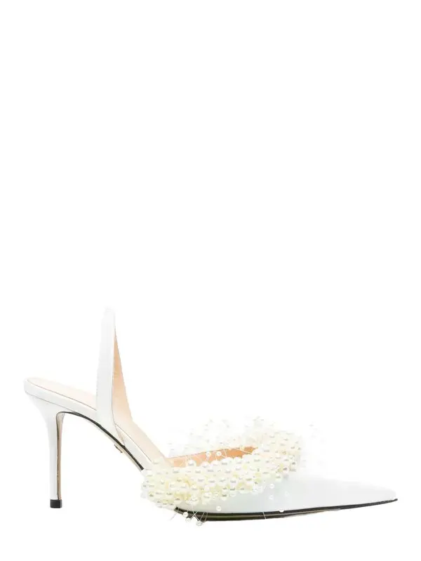 Mach & Mach 80mm Floating Pearl Embellished Pumps - White