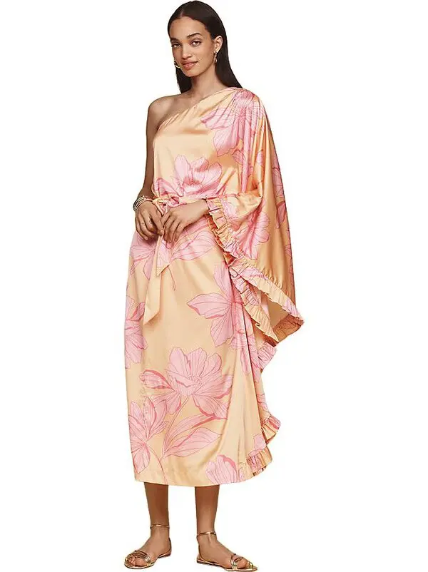 HUTCH Morgan One-sleeve Tie-waist Midi Dress - Yellow Pattern