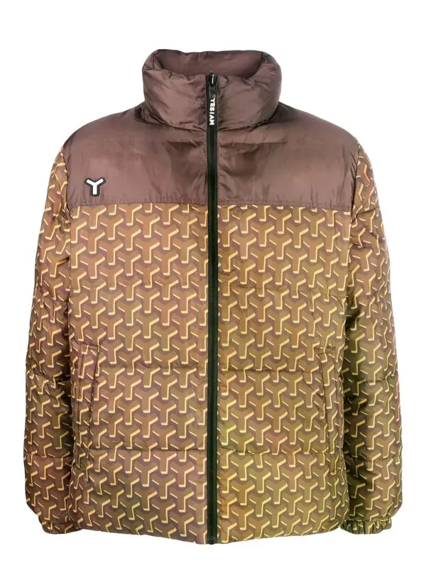 YES I AM Geometric-print Reversible Padded Jacket - Brown