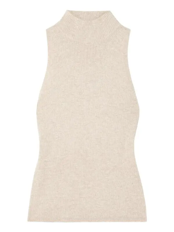 Brunello Cucinelli Metallic Ribbed-knit Turtleneck Tank - Neutrals