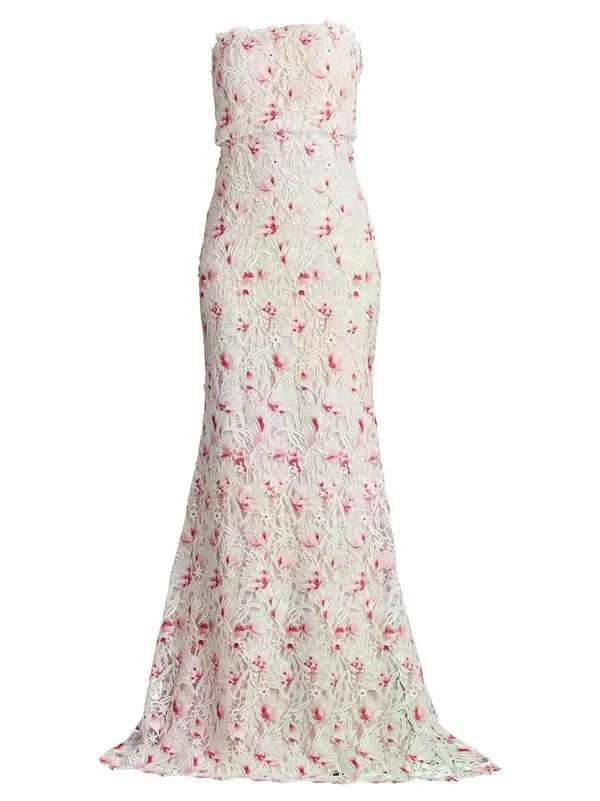 Tadashi Shoji Floral Lace Trumpet Gown - White