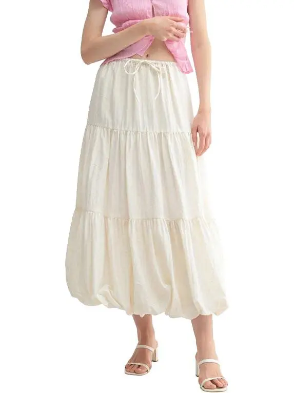 ALL IN FAVOR Tiered Bubble Hem Midi Skirt - Cream
