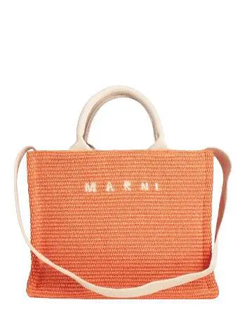 Marni Raffia Shopper Bag With Embroidered Logo - Orange