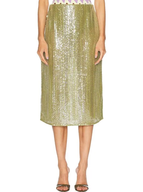 ADRIANA DEGREAS Solid Sequins Midi Skirt - Pistachio