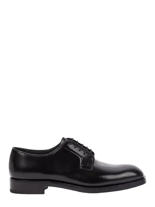 Prada Brushed Leather Derby Shoes - Black
