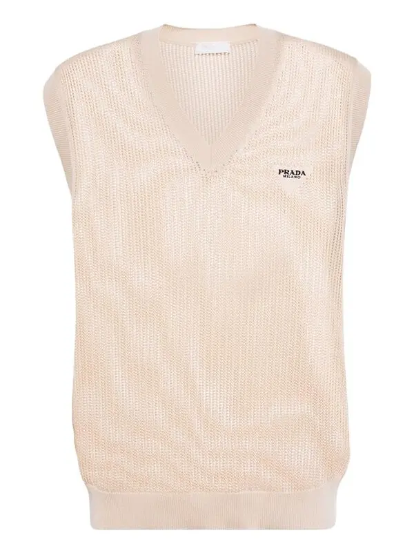 Prada Silk And Cotton Mesh Vest - Beige