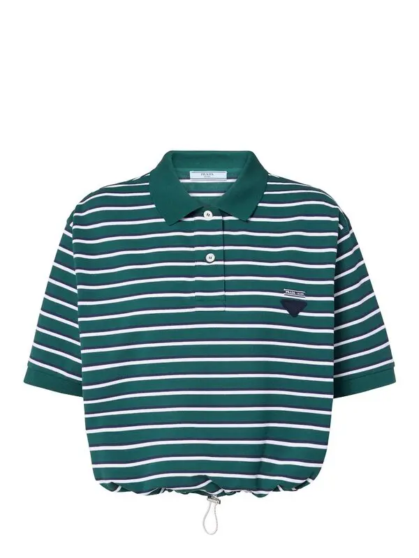 Prada Striped Cropped Polo Shirt - Blue