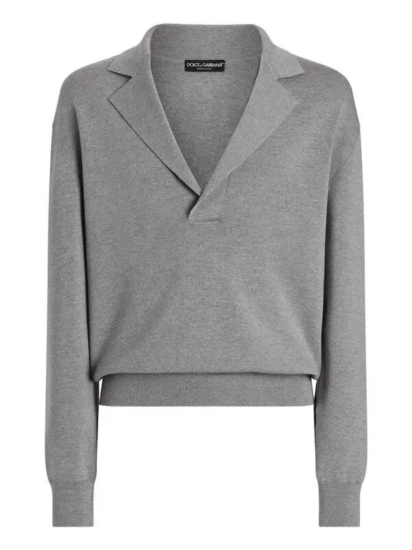 Dolce & Gabbana Wool V-neck Sweater With Dg Embroidery - Grey
