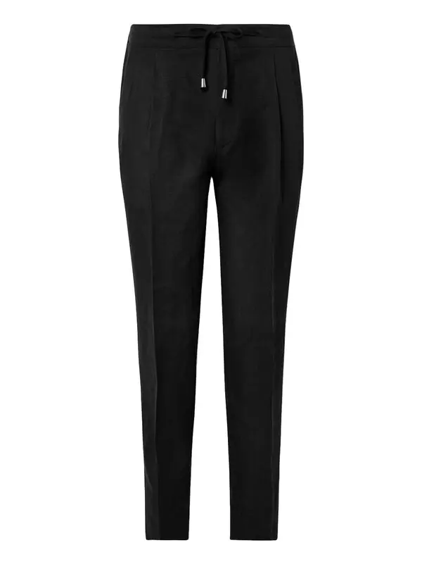 DE PETRILLO Straight-leg Pleated Linen Drawstring Trousers - Black