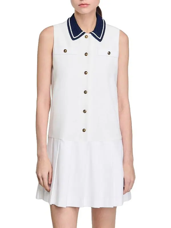 Sandro Pleated Mini Dress - White