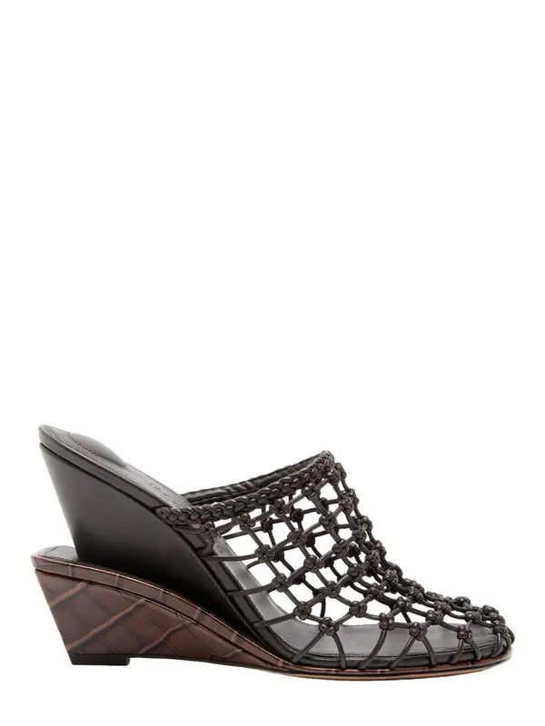 Jacquemus Les Doubles Woven Leather Wedge Mules - Brown Dark