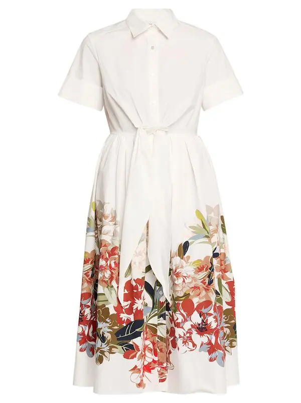 Adam Lippes Printed Tie-front Poplin Midi Dress - Whitemulti