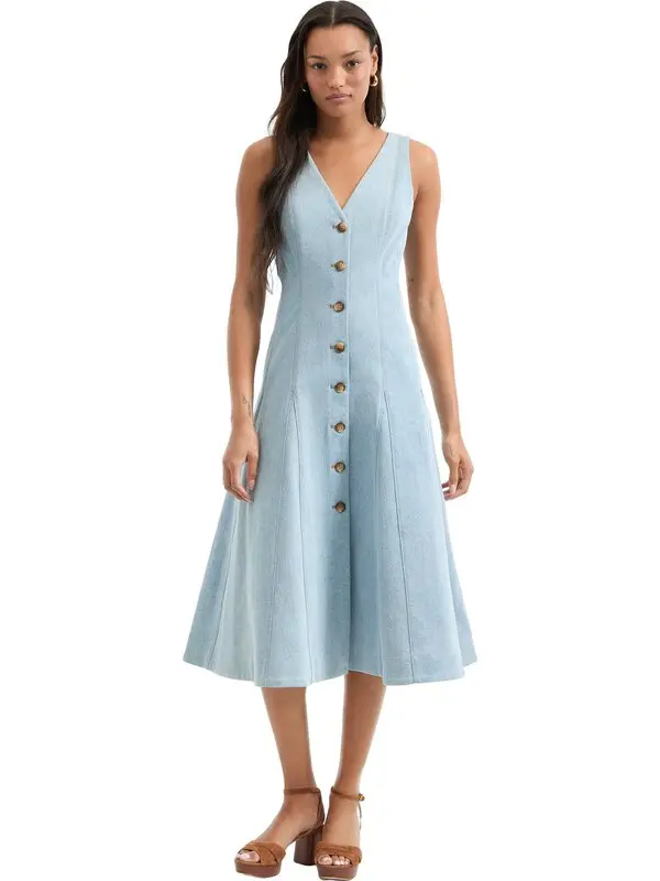 Veronica Beard Lou Stretch-linen Pleated Midi Dress - Blue Mirage