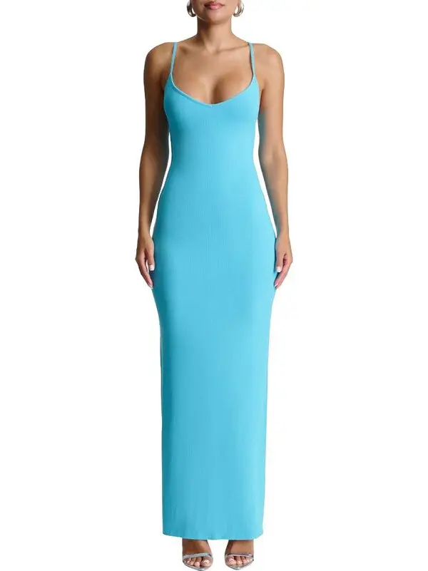 Naked Wardrobe Micro Ribbed Maxi Dress - Mediterranean Blue