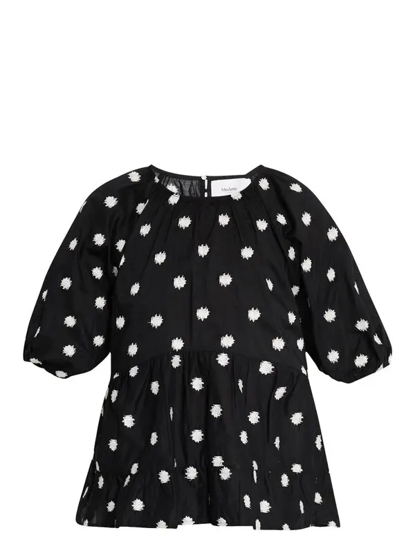 Merlette Bow Embroidered Blouse - Ikat Emb Dot