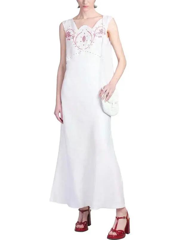HOLY CAFTAN Embroidery-detail Midi Dress - White