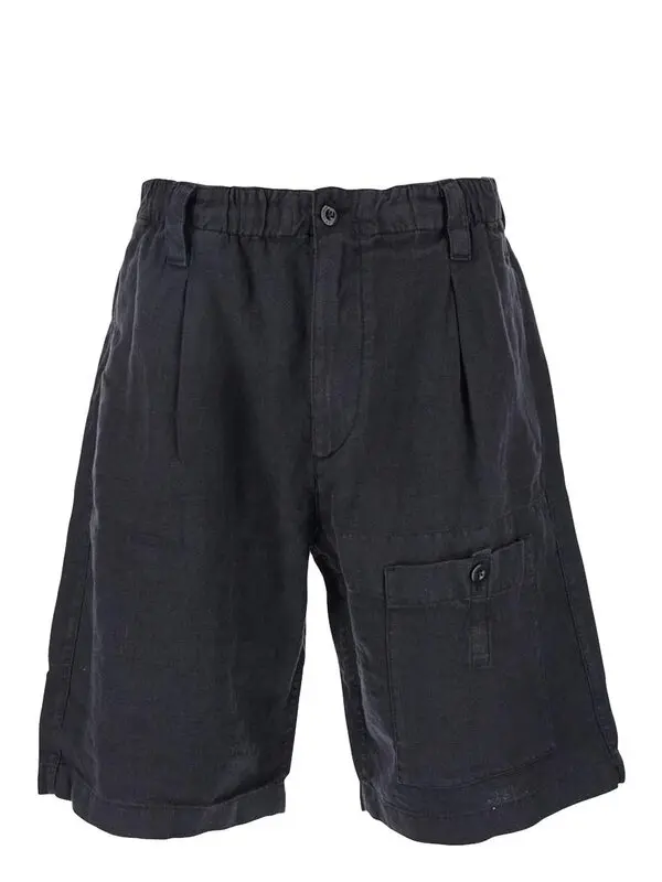 C.P. COMPANY Linen Bermuda Pants With Elastic Waist - Blue