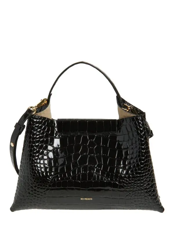 REE PROJECTS Medium Elieze Croc-embossed Patent Leather Top Handle Bag - Black