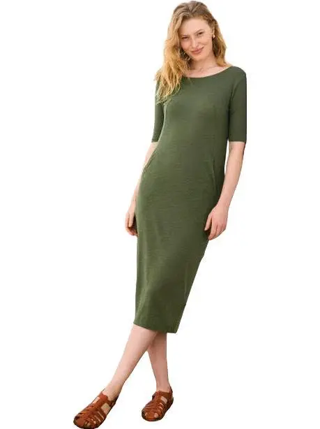 CELTIC & CO. Linen Blend Button Back Midi Dress - Khaki