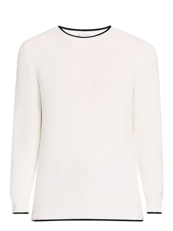 Bergdorf Goodman Tipped Silk-cotton Rib Sweater - White