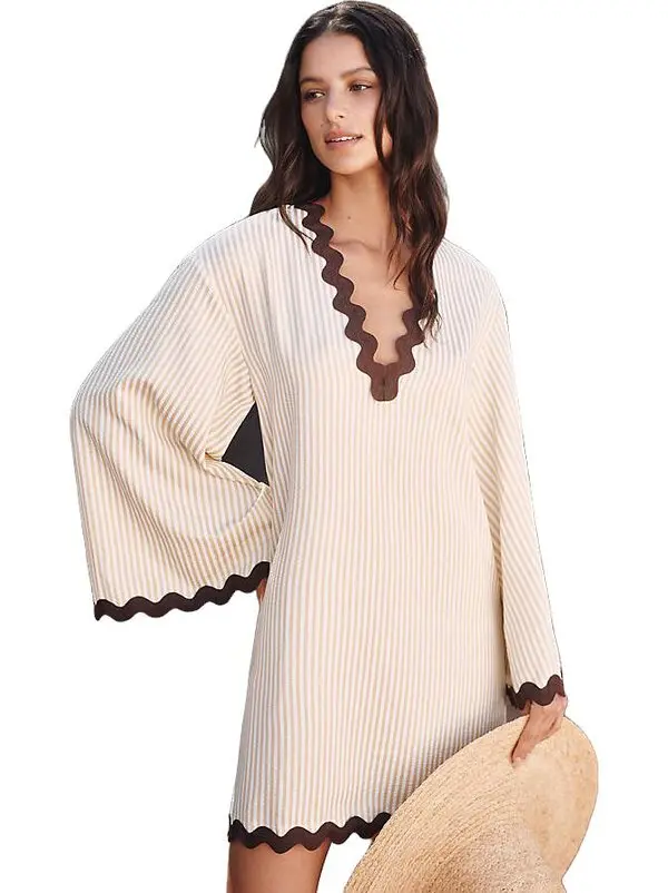 FLAT WHITE Striped Rickrack Tunic - Neutral Pattern
