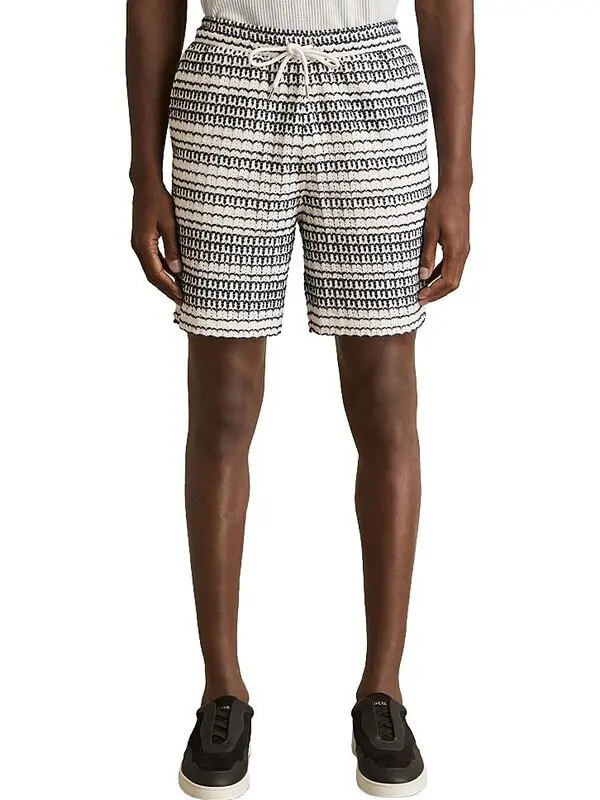 REISS Embroidered Crochet Drawstring Short - White/black