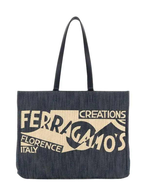 FERRAGAMO Large Tt Sign Shopping Bag - Blue