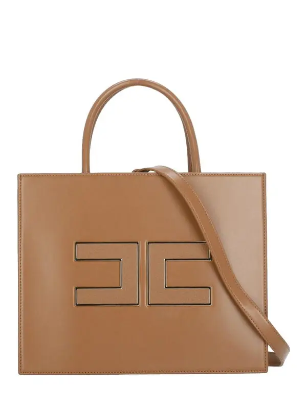 Elisabetta Franchi Shoulder Bag With Logo - Beige