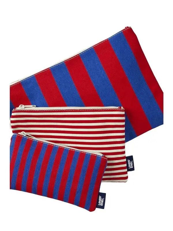 LANDS' END Canvas Pouch 3-pack - Blue/red Stripe Mix