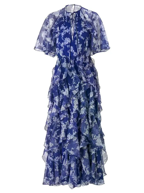 Carolina Herrera Floral-print Ruffled Dress - Blue