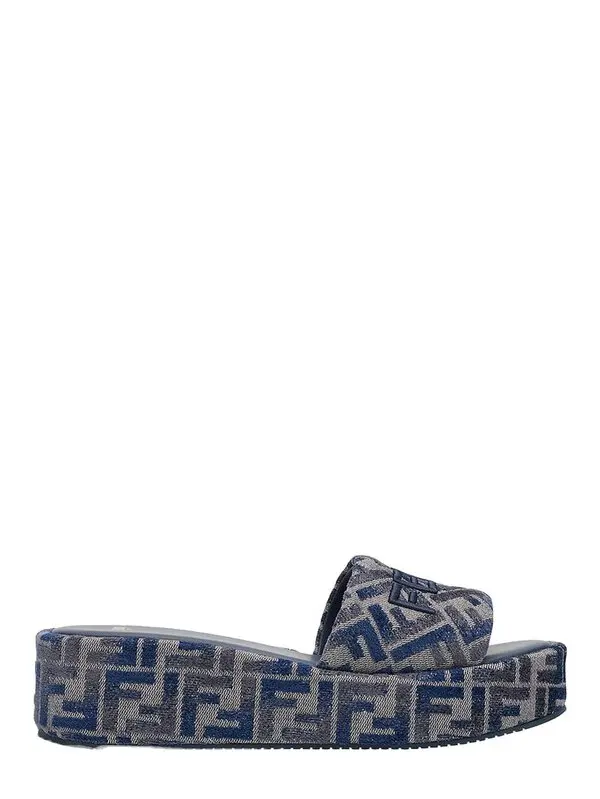Fendi Sunshine Ff Chenille Jacquard Platform Sandals - Grigio Blu Blue