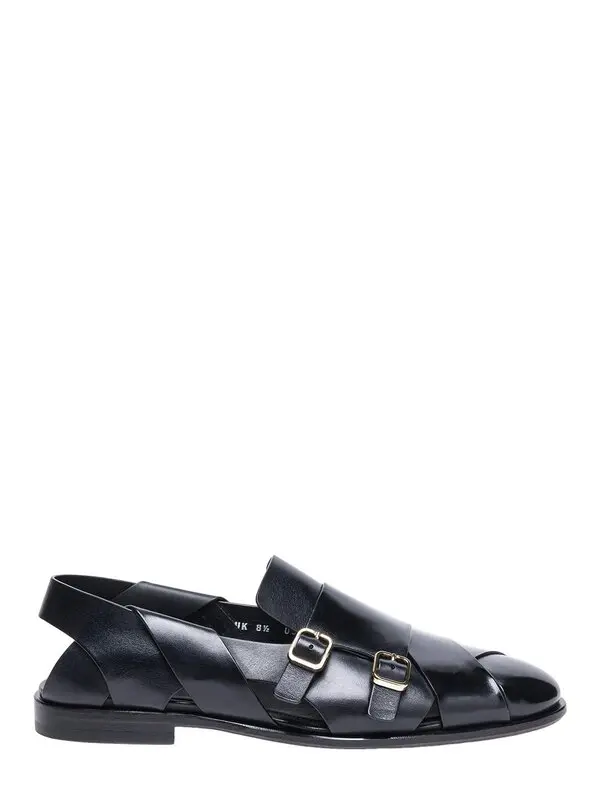 Santoni Woven Leather Monk Strap Sandals - Black