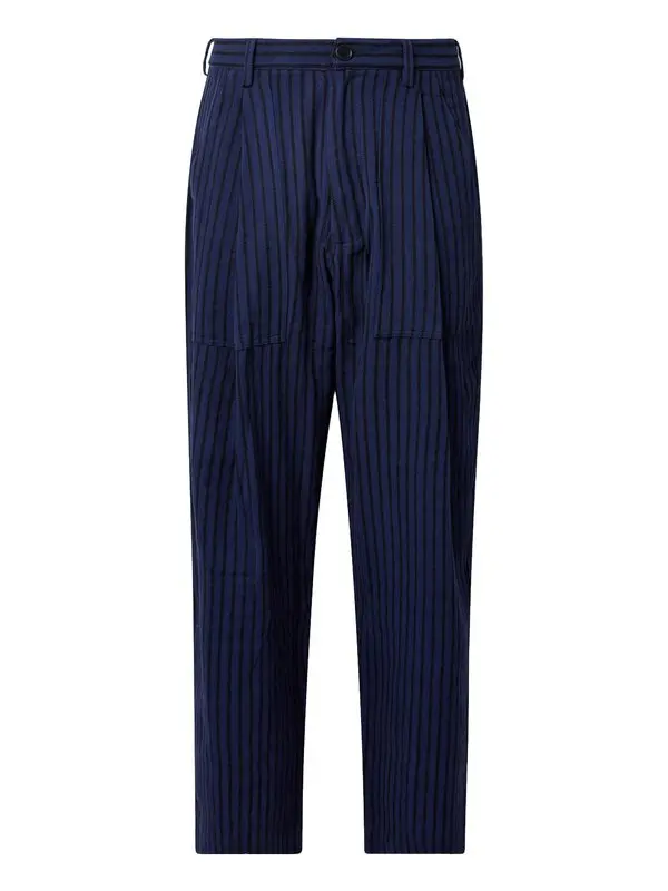 KARDO Yuki Wide-leg Pleated Striped Trousers - Blue