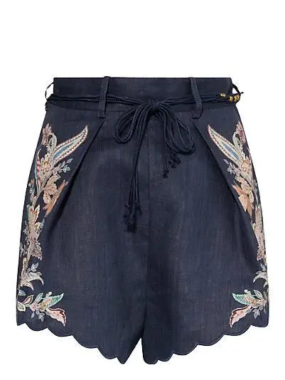 Zimmermann Rhiannon Floral Linen Shorts - Navy Multi Paisley