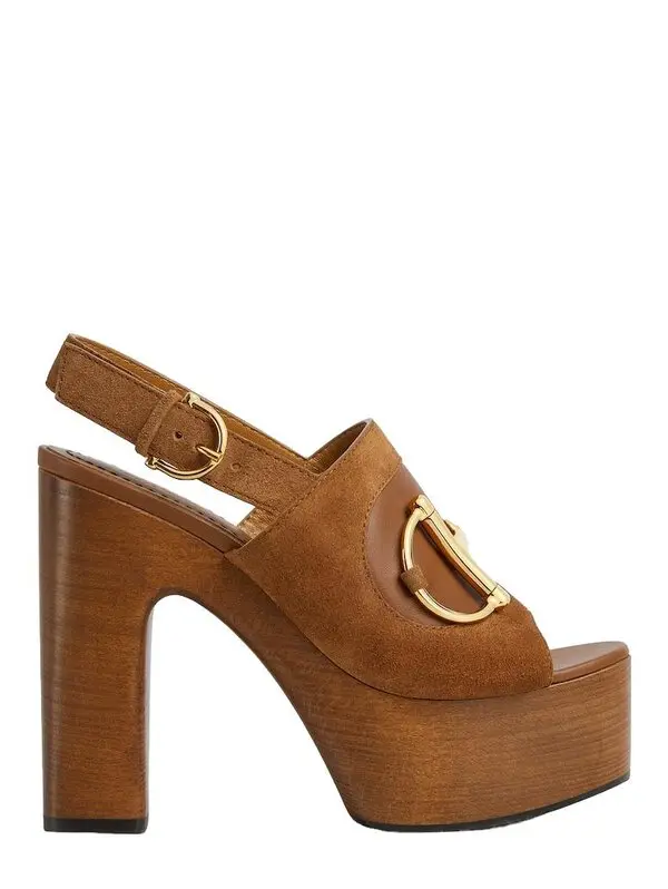 Gucci Suede Platform Sandal With Horsebit - Brown
