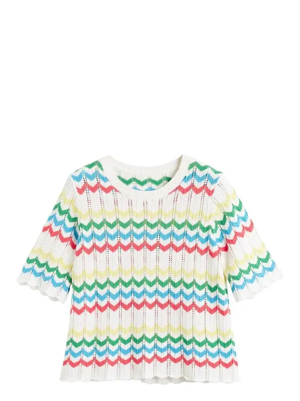 Chinti & Parker Cotton Chevron Stitch T-shirt - Cream