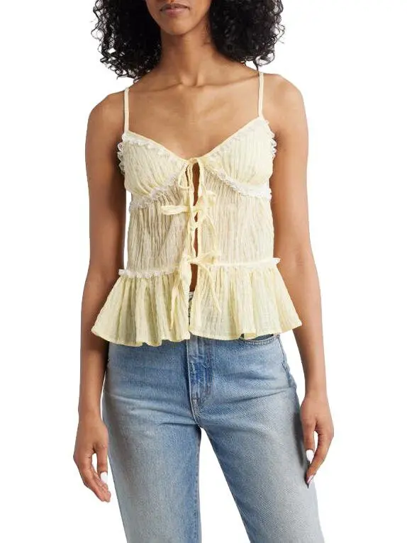 ALL IN FAVOR Tie Front Lace Camisole - Light Yellow