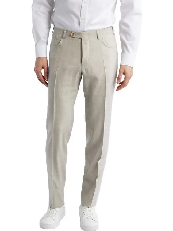 Canali Trim Fit Slub Linen & Wool Dress Pants - Beige