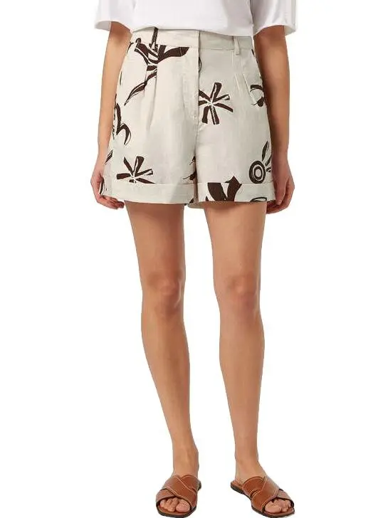 Scotch & Soda High Waist Cotton & Linen Shorts - Inky Sun Linen