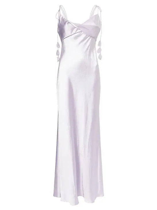 SELF-PORTRAIT Flower-embellished Satin Maxi Dress - Lilac