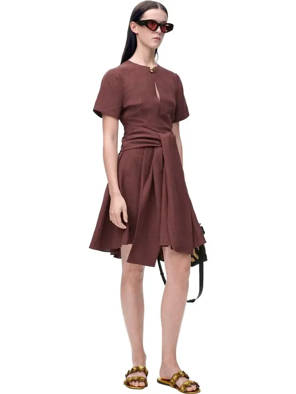 Loewe Viscose And Linen Dress - Coffee
