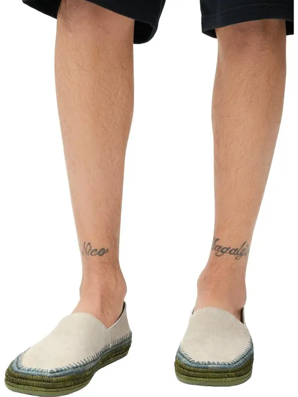 Loewe Rio Suede And Raffia Slipper - Light Grey